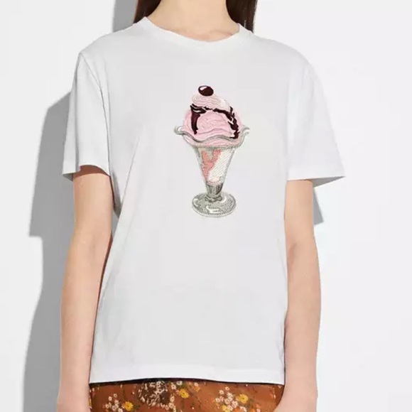 Coach | Tops | Coach 941 Embellished Ice Cream Sundae White T Shirt ...